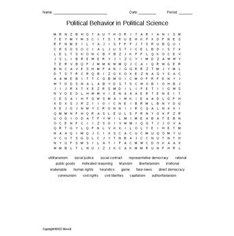 Political Behavior in Political Science Vocabulary Word Search - Amped ...