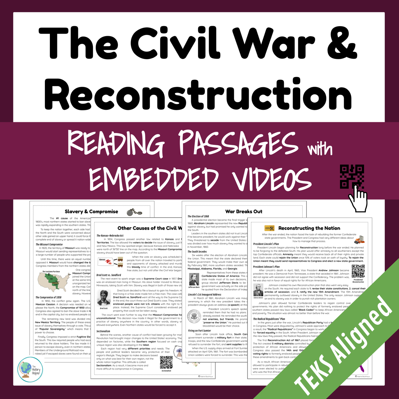 Sectionalism, the Civil War & Reconstruction Reading Passages - Amped ...