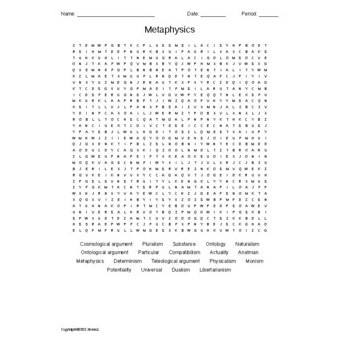Metaphysics Vocabulary Word Search for a Philosophy Course - Amped Up ...
