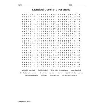 Standard Costs and Variances in Accounting Vocabulary Word Search ...