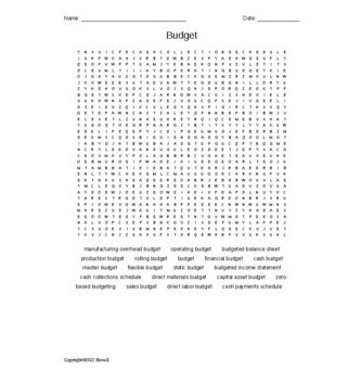 The Budget in Accounting Vocabulary Word Search - Amped Up Learning