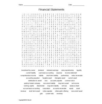 Financial Statements in Accounting Vocabulary Word Search - Amped Up ...