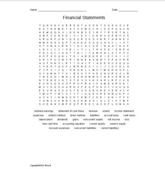 Financial Statements Word Search for a Finance Course - Amped Up Learning
