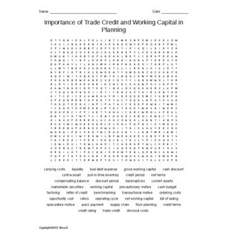 Trade Credit and Working Capital in Planning Word Search for a Finance ...