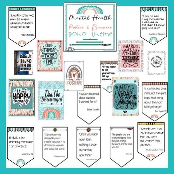 Mental Health Posters and Banners BoHo Theme Inspiration - Amped Up ...