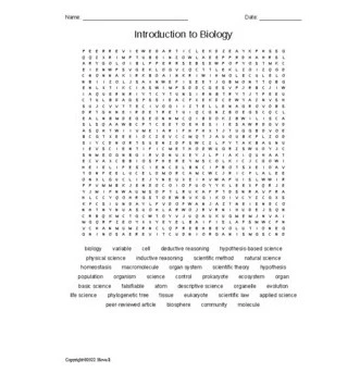 Introduction to Biology Word Search for an Introduction to Biology ...