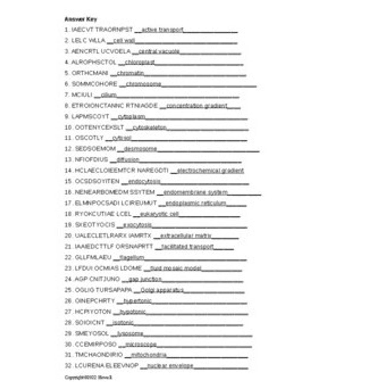 Cell Structure and Function Word Scramble for an Introduction to ...