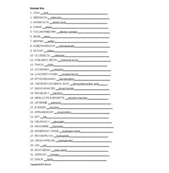 Chemistry of Life Word Scramble for an Introduction to Biology Course ...