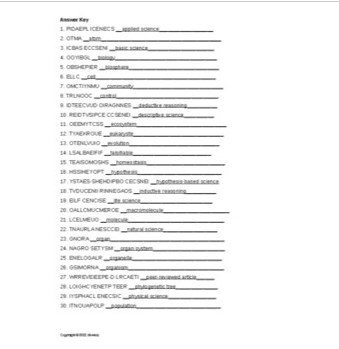 Introduction to Biology Word Scramble for an Introduction to Biology ...