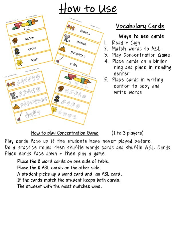 Fall Cats Literacy, Math & Motor with ASL