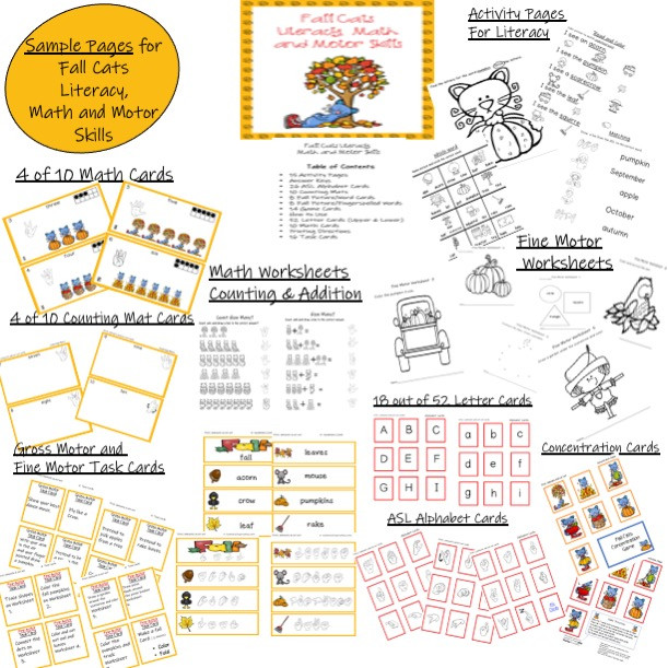Fall Cats Literacy, Math & Motor with ASL