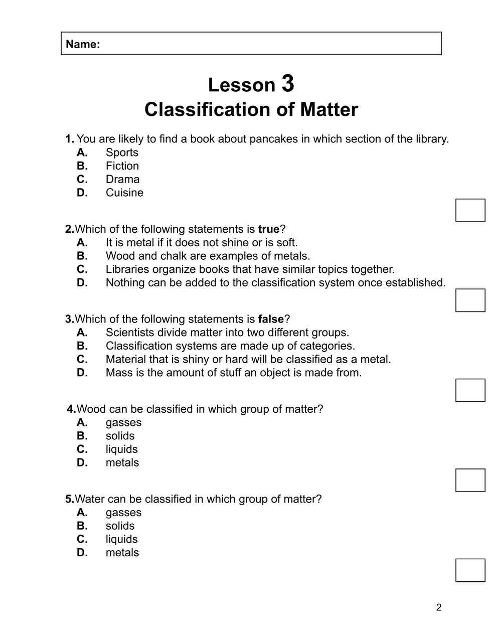 Physical Science Reading Comprehension Properties of Objects and ...