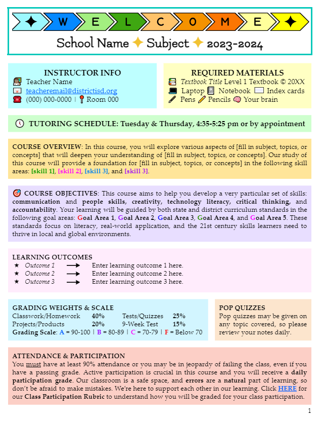 General Syllabus - Editable Templates