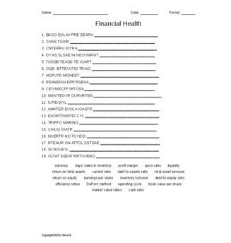 Financial Health Word Scramble for a Finance Course - Amped Up Learning