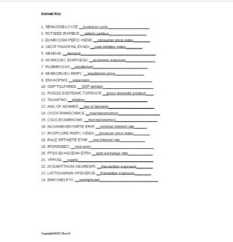 Money and Rates Vocabulary Word Scramble for a Finance Course - Amped ...