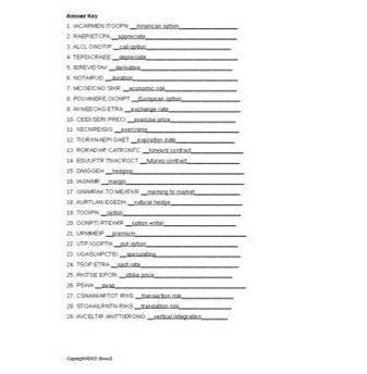 Risk Management and the Financial Manager Word Scramble for a Finance ...