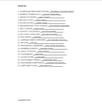 Sustainability Reporting Vocabulary Word Scramble for a Finance Course ...