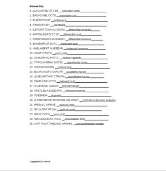 Short-Term Decision Making in Accounting Vocabulary Word Scramble ...