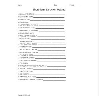 Short-Term Decision Making in Accounting Vocabulary Word Scramble ...