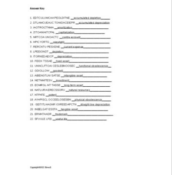 Long-Term Assets in Accounting Vocabulary Word Scramble - Amped Up Learning