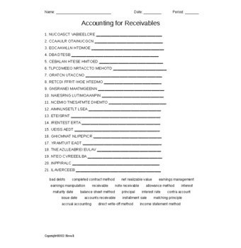 Receivables in Accounting Vocabulary Word Scramble - Amped Up Learning