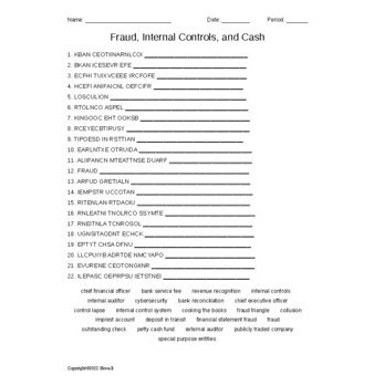 Fraud, Internal Controls, and Cash in Accounting Vocabulary Word ...