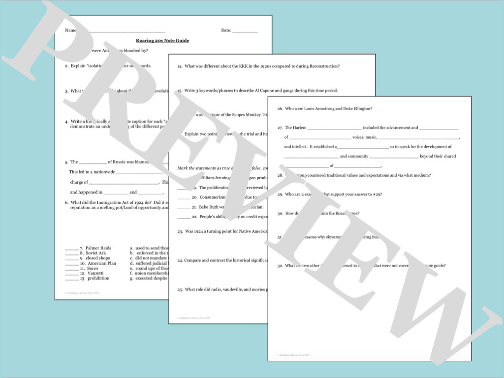 The Roaring 20s PowerPoint and Note Guide