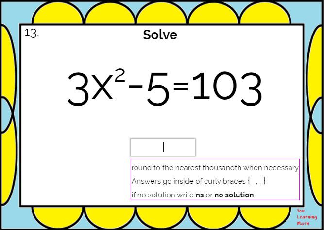 Solving Quadratic Equations using Square Roots: BOOM Cards - 20 ...