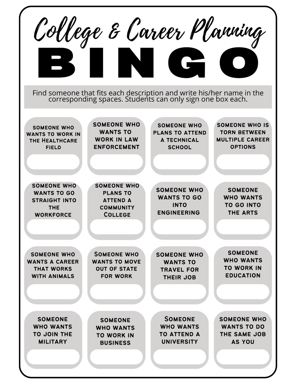 College and Career Planning Game Printable Activity Grades 11-12 ...