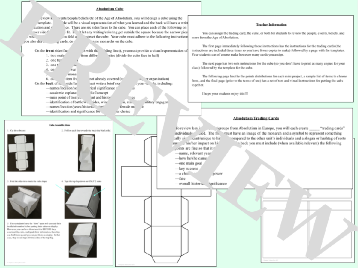 The Age of Absolutism Review Projects