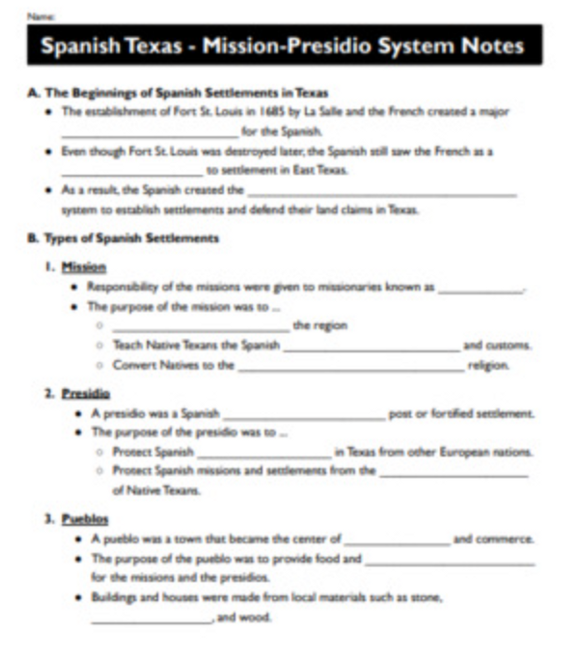 Spanish Texas - Mission-Presidio System Notes - Amped Up Learning
