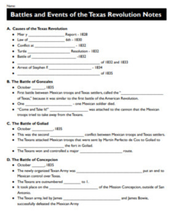 Battles and Events of the Texas Revolution Notes - Amped Up Learning