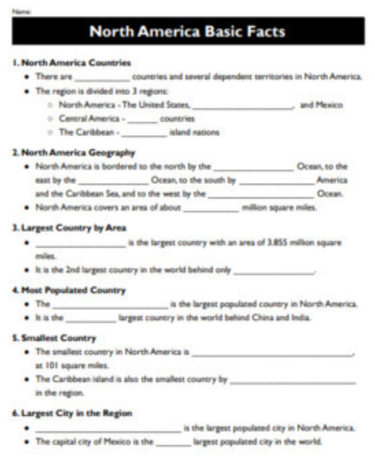 North America Basic Facts Notes - Amped Up Learning