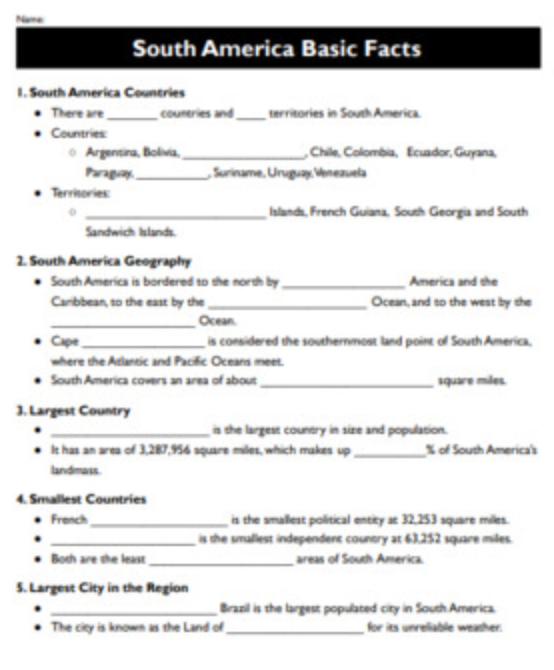 South America Basic Facts Notes - Amped Up Learning