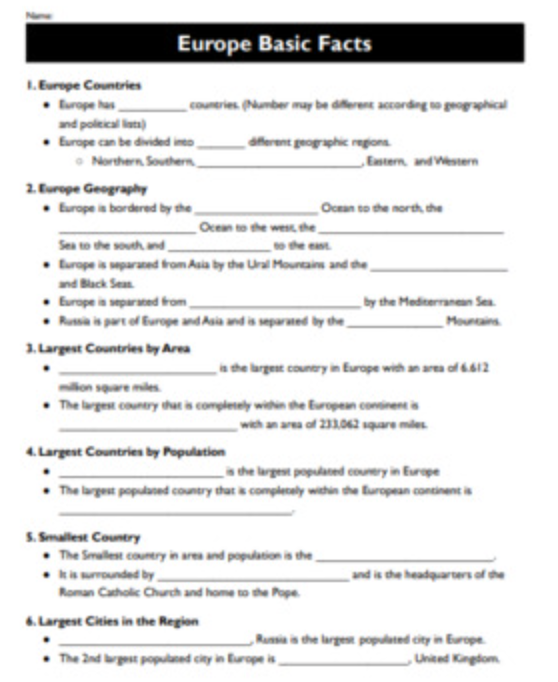 Europe Basic Facts Notes - Amped Up Learning