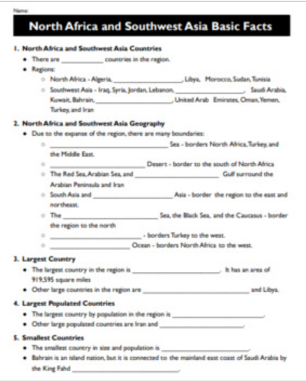 North Africa and Southwest Asia Basic Facts Notes - Amped Up Learning