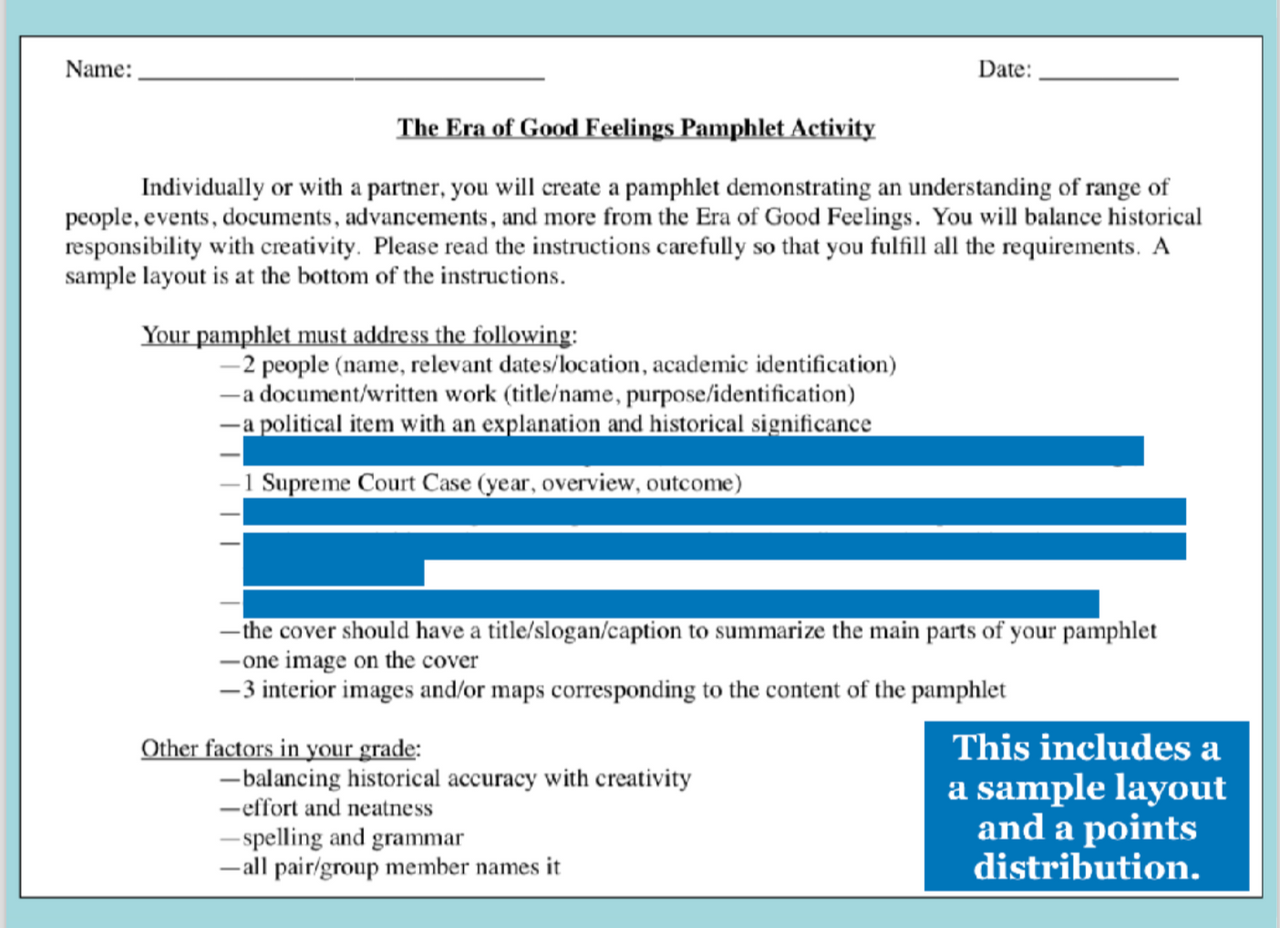 The Era of Good Feelings Pamphlet Activity