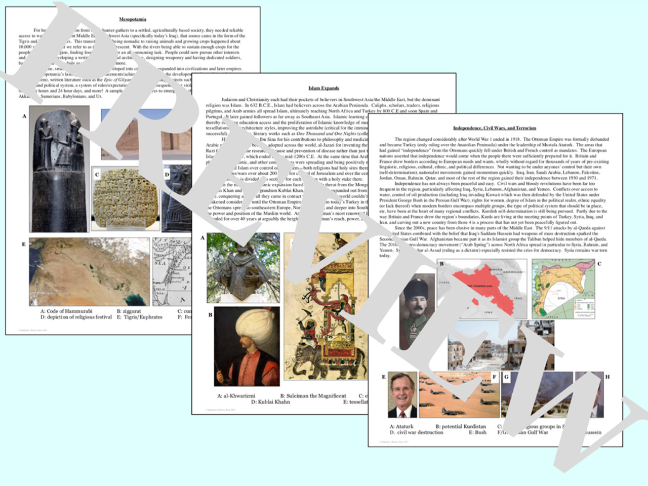 Middle East History Stations and Gallery Walk