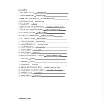 Introduction to Anthropology Vocabulary Word Scramble - Amped Up Learning