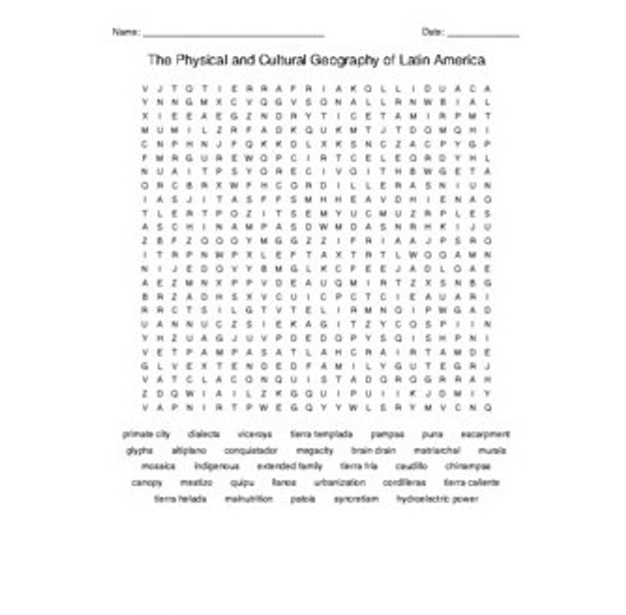 The Physical and Cultural Geography of Latin America Word Search ...