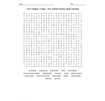 The United States and Canadian Region Today Word Search for World ...