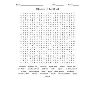 Climates of the World Vocabulary Word Search for World Geography ...