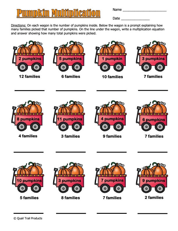 Multiplication, Division, and Word Problems - Pumpkin Theme