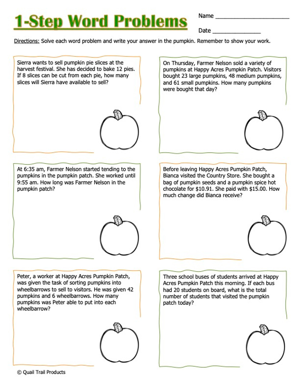 Multiplication, Division, and Word Problems - Pumpkin Theme
