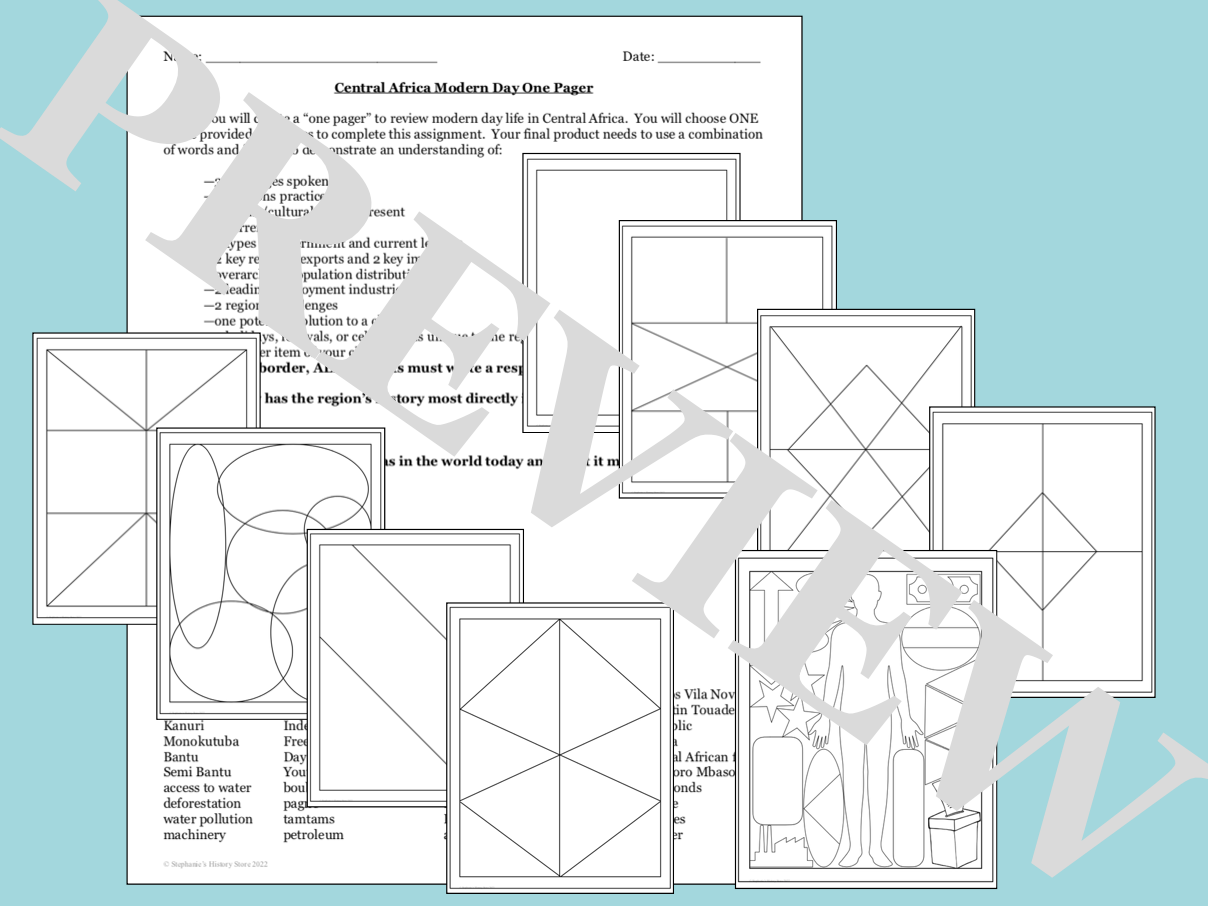 Central Africa World Geography One Pager