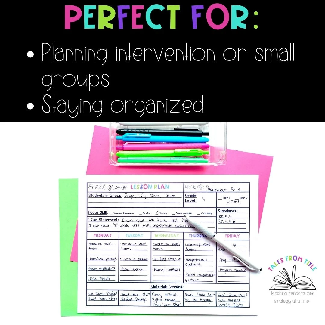 Intervention or Small Group Lesson Plan Templates & Data Tracking ...