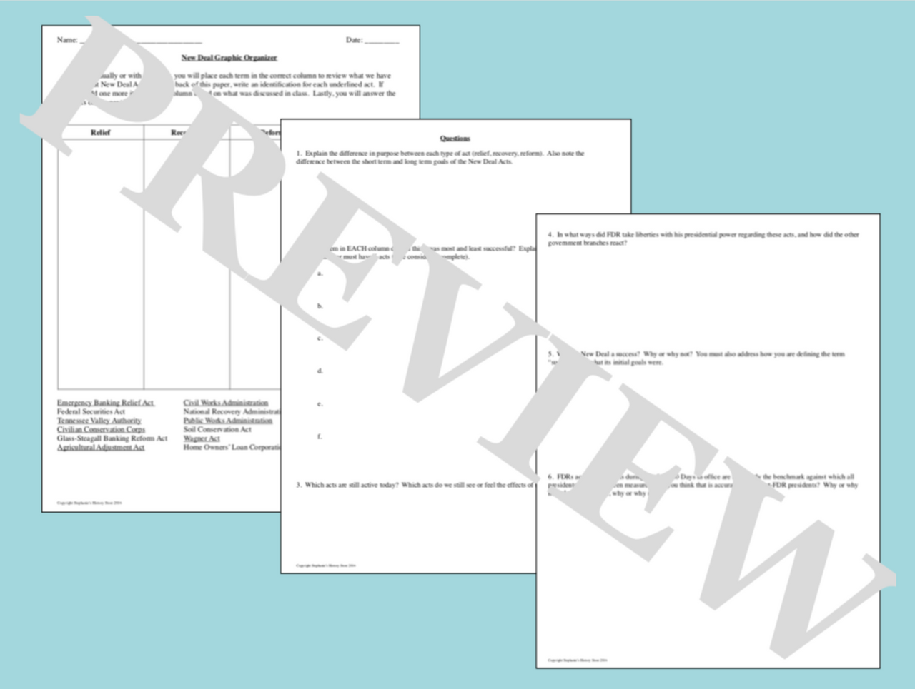 The New Deal Graphic Organizer and Questions