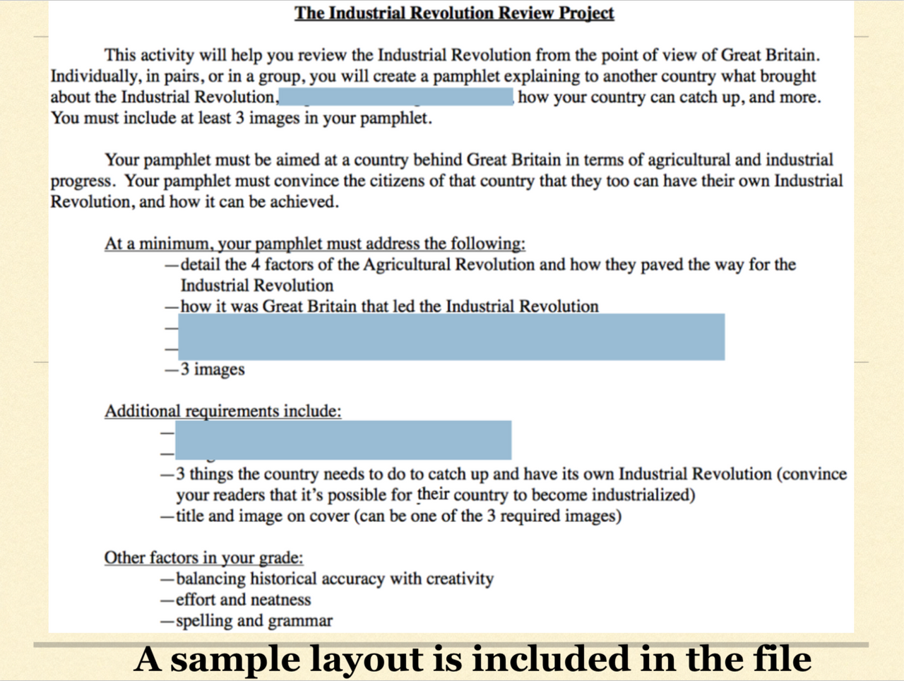 Industrial Revolution Pamphlet Activity