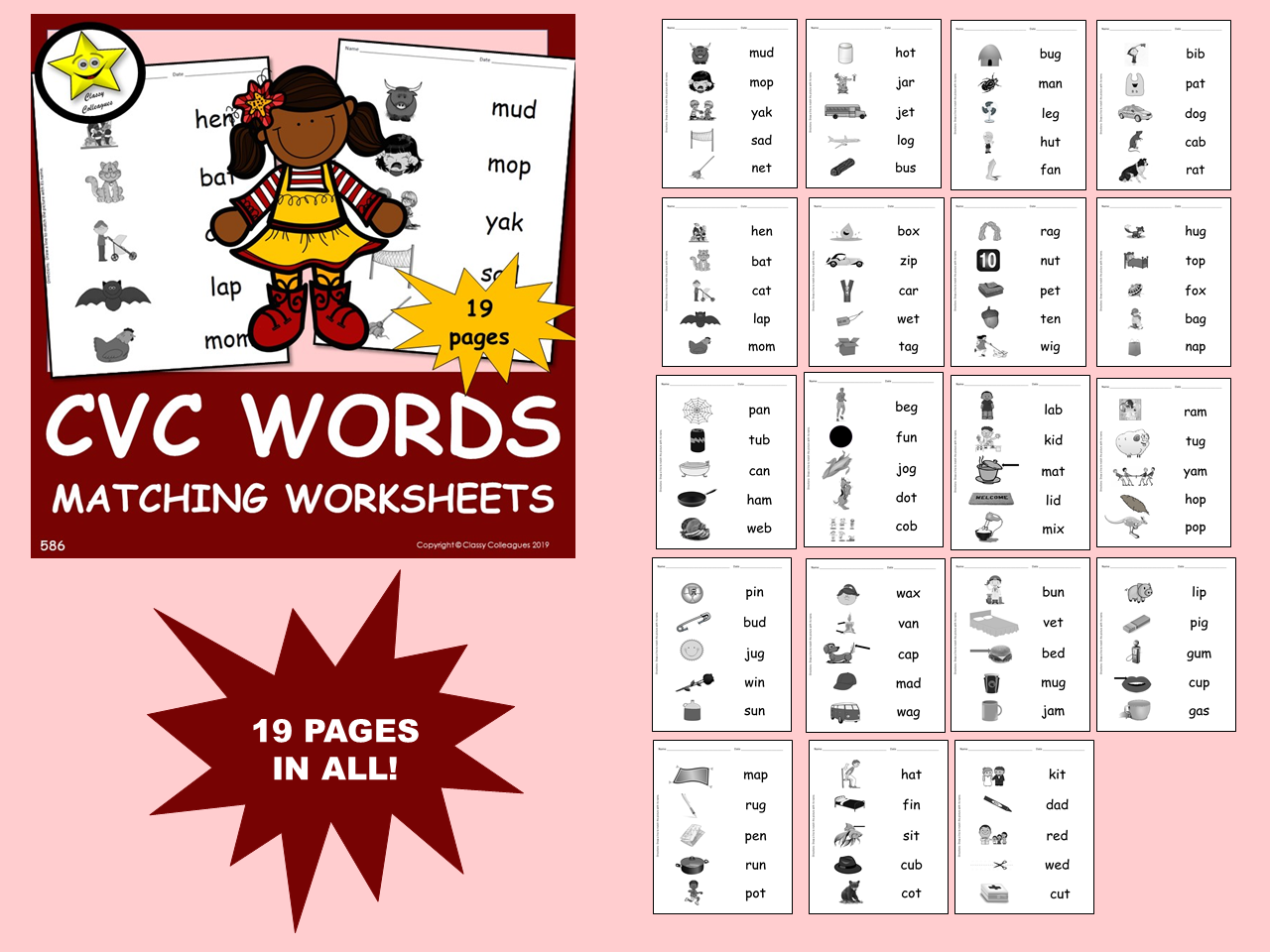 CVC WORDS Matching Worksheets - Amped Up Learning