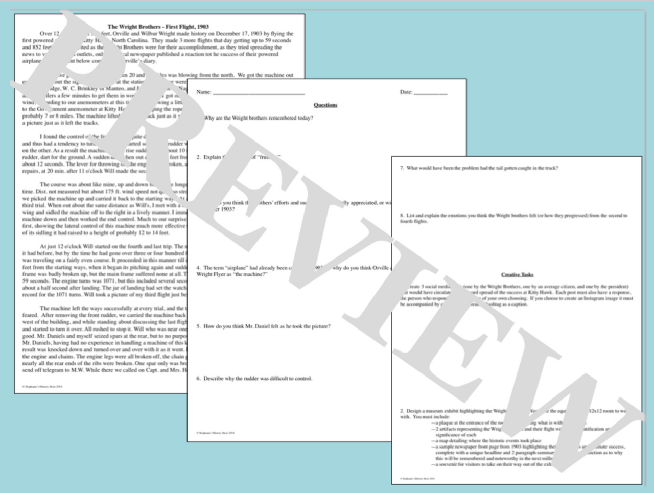 The Wright Brothers' First Flight Primary Source Analysis and Creative ...